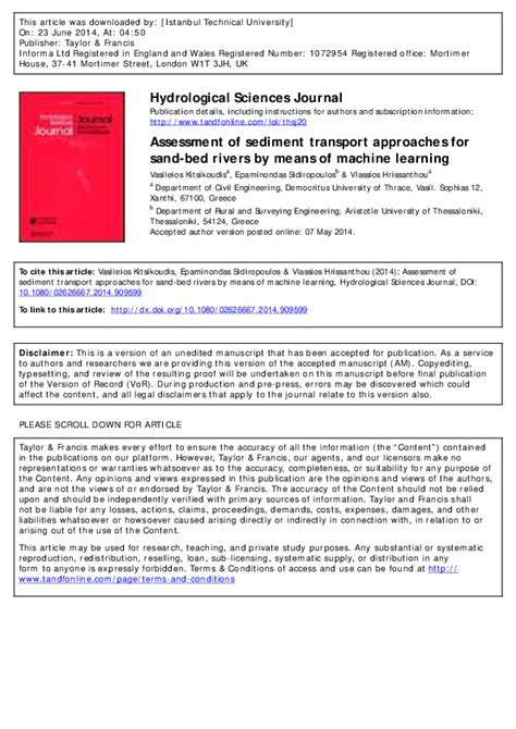 Pdf Assessment Of Sediment Transport Approaches For Sand Bed Rivers
