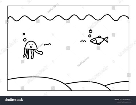 Illustration Under Sea Drawing Coloring Page Stock Illustration