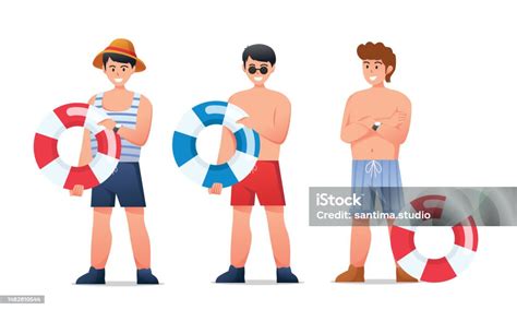 수영복을 입은 남자 여름 휴일 벡터 일러스트레이션 Swimsuit Contest에 대한 스톡 벡터 아트 및 기타 이미지
