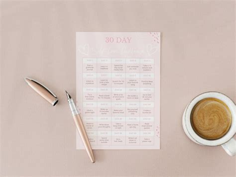 30 Day Self Care Challenge Printable Worksheet Printable Pdf Instant