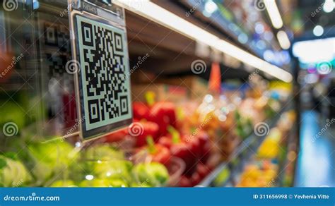 Qr Codes For Easy Shopping At A Modern Grocery Store Generative Ai Stock Illustration