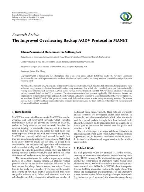Pdf The Improved Overhearing Backup Aodv Protocol In Manet