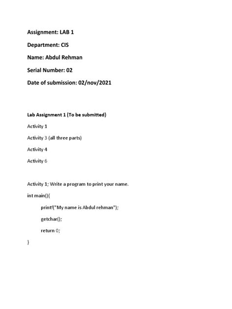 Cis Lab 1 Assignment Pdf Computer Programming Software