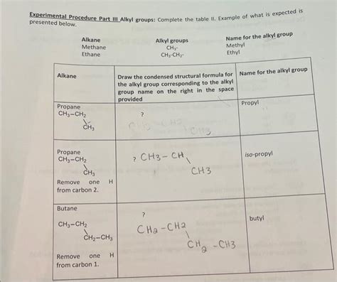solved experimental procedure part iii alkyl groups