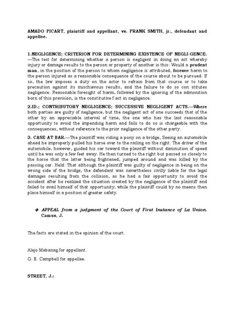 Picart Vs Smith 37 Phil 809 Download Free Pdf Negligence
