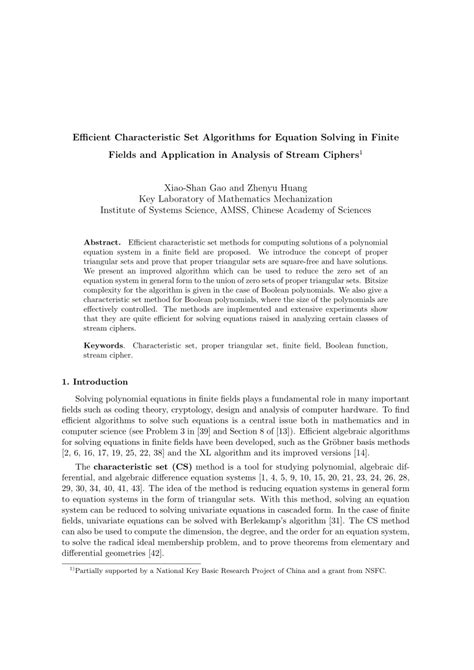 Pdf Efficient Characteristic Set Algorithms For Equation Solving In