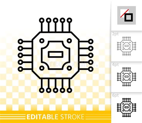 Microchip Circuit Simple Black Line Vector Icon Stock Vector