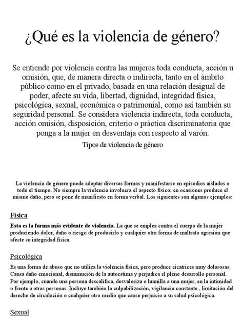 Qué Es La Violencia De Género Pdf La Violencia Contra Las Mujeres
