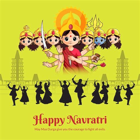 행복 Navratri 인도 힌두교 축제 템플릿의 배너 디자인 프리미엄 벡터
