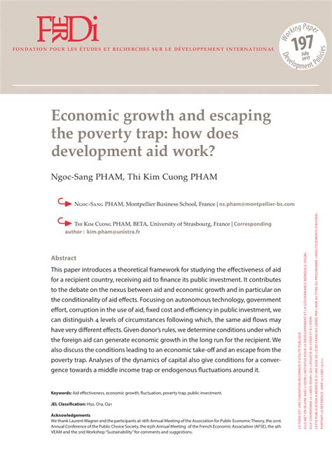 Pdf Economic Growth And Escaping The Poverty Trap How Does