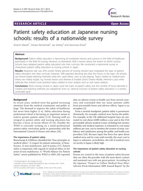 Pdf Patient Safety Education At Japanese Nursing Schools Results Of
