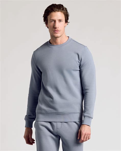 Dusty Blue Fleece French Terry Pullover Crew Neck Sweatshirt Dusty