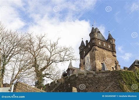 Reichsburg Castle In Cochem Over A Vineyard In Moselle Valley Winter Germany Stock Image