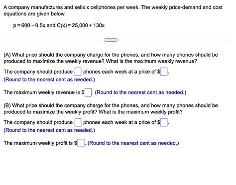 Solved A Company Manufactures And Sells X Cellphones Per Chegg