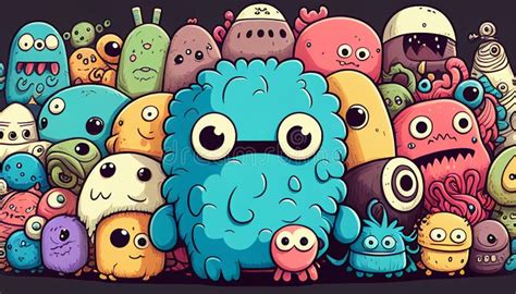 Cute Colorful Doodle Monster Created With Ai Tools Stock Illustration