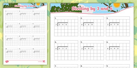 Spring Themed Dividing 3 Digit Numbers By 3 And 6 Worksheet
