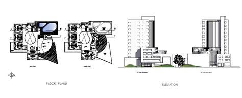 Elevation And Floor Plan Of Multi Story Building Drawing In This Autocad Format