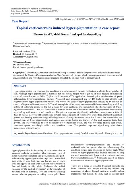 Pdf Topical Corticosteroids Induced Hyper Pigmentation A Case Report