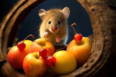 Premium Ai Image A Mouse In A Barrel With Apples