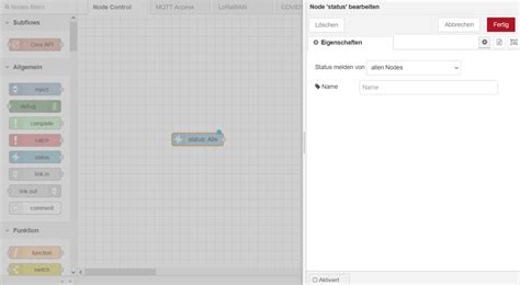 Node RED Anleitung Allgemeine Funktionsbausteine