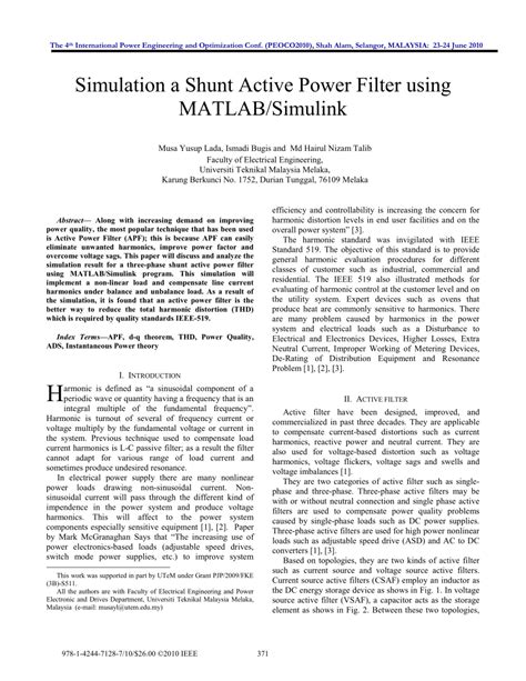 Pdf Simulation A Shunt Active Power Filter Using Matlabsimulink
