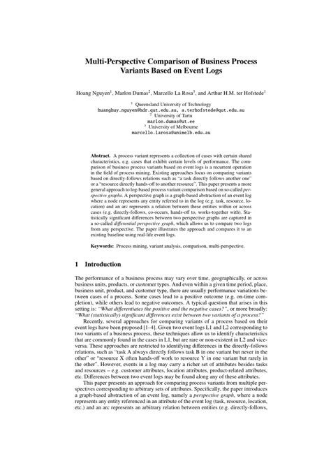 PDF Multi Perspective Comparison Of Business Process Variants Based On Event Logs