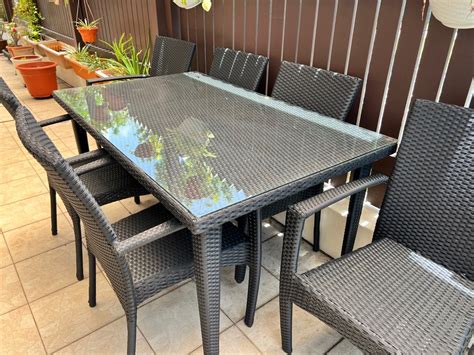 Outdoor Table With Glass Top And 6 Chairs Furniture And Home Living