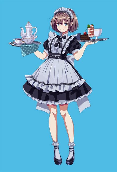 Complaisant Girl With Trays From Maid Cafe Color Vector Character Stock