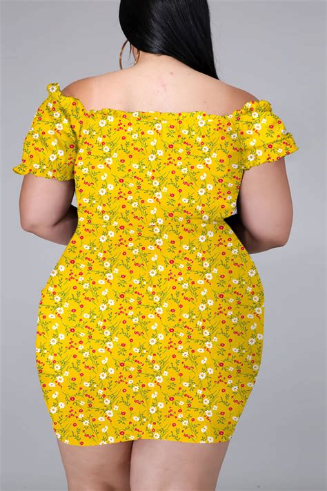 Black Fashion Sexy Plus Size Print Basic Bateau Neck Printed Dressplus