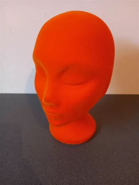 Vintage Ancienne TÊte De Mannequin Femme Orange Polystyrène Floquée