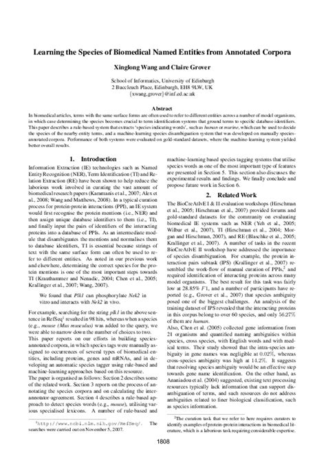 pdf learning the species of biomedical named entities from annotated corpora xinglong wang