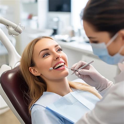 Happy Woman Getting Dental Checkup At Dentistry Dentist Using Dental