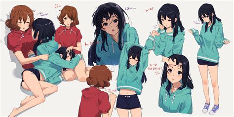 Safebooru 2girls Bangs Barefoot Black Hair Brown Eyes Brown Hair