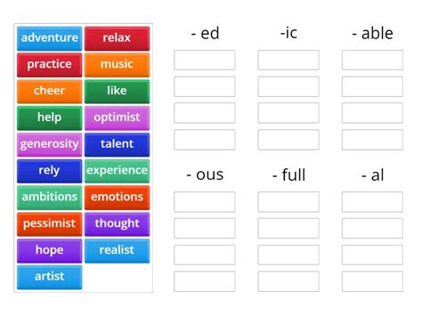 Group Nouns Or Verbs According To The Correct Suffix Group Sort