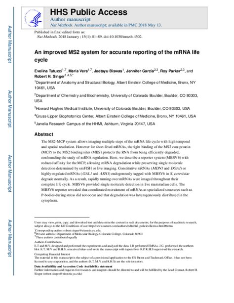 pdf an improved ms2 system for accurate reporting of the mrna life cycle