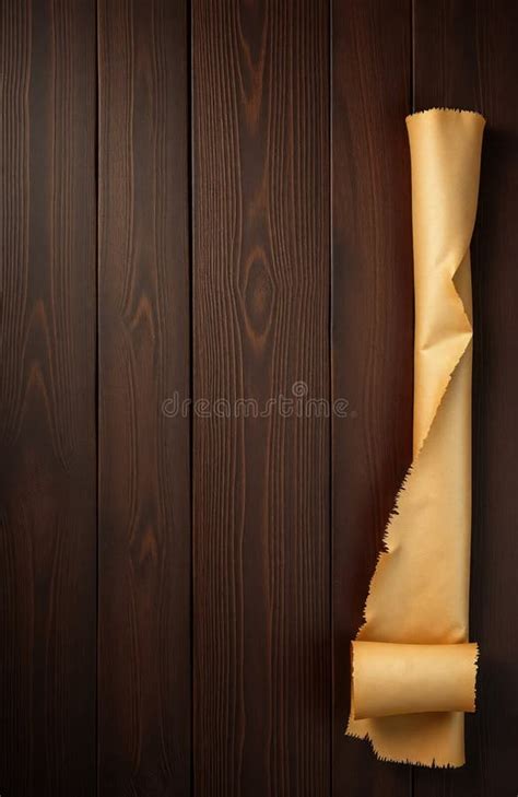Antique Paper Scroll Lies On Dark Wooden Surface Aged Parchment Papyrus Looks Vintage Ancient