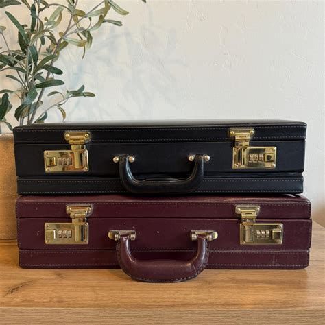 Vintage Leather Briefcase Choice Black Or Burgundy Combo Lock