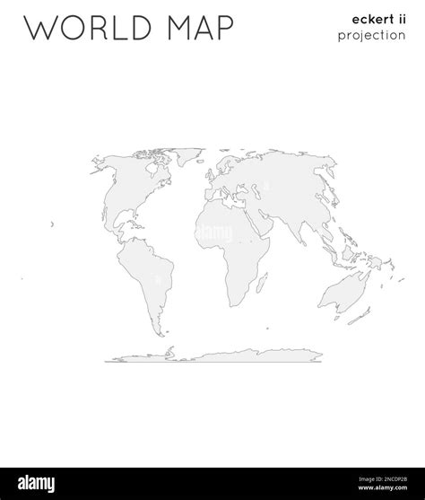 World Map Globe In Eckert Ii Projection Plain Style Outline Vector Illustration Stock Vector