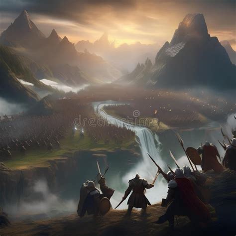 Epic Fantasy Battle Massive Clash Between Armies Of Elves Dwarves