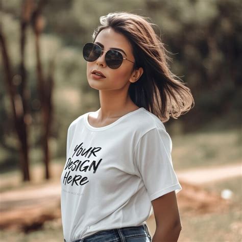 Premium Psd Fashionable Simplicity Modern White Tshirt Psd Mockup With A Beautiful Young