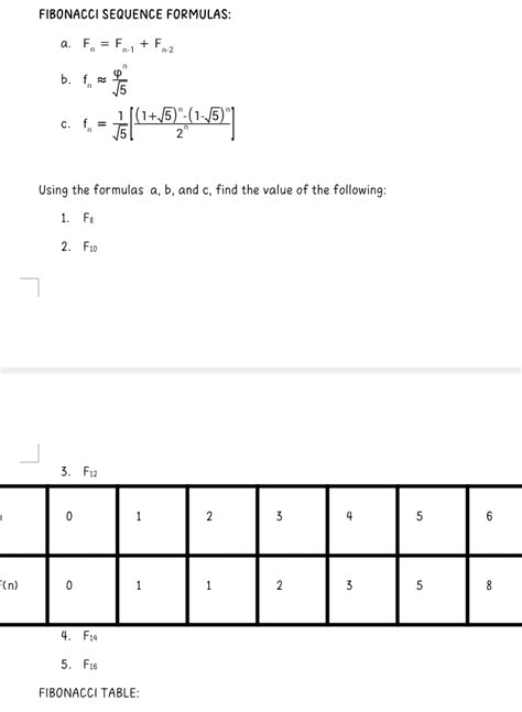 Fibonacci Sequence Formulas A Fn Fn 1 Fn 2 B Studyx