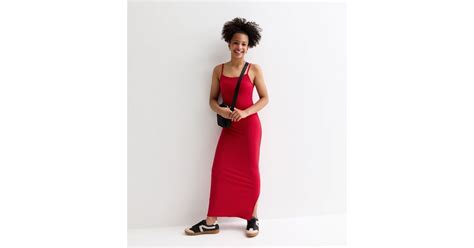 Red Girls Ribbed Strappy Maxi Dress New Look