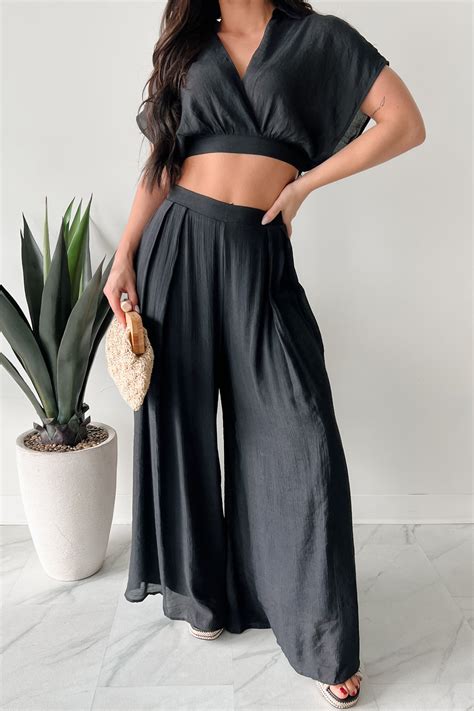 Dreamy Nights Crop Top And Wide Leg Pants Set Black · Nanamacs