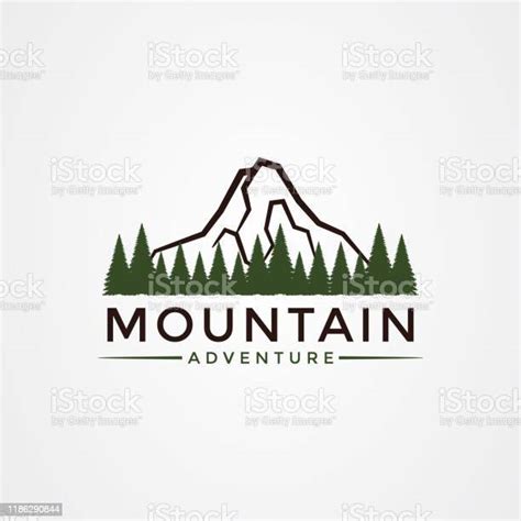 산과 소나무 숲 아이콘 로고 디자인 벡터 일러스트레이션 0명에 대한 스톡 벡터 아트 및 기타 이미지 0명 계곡 관광