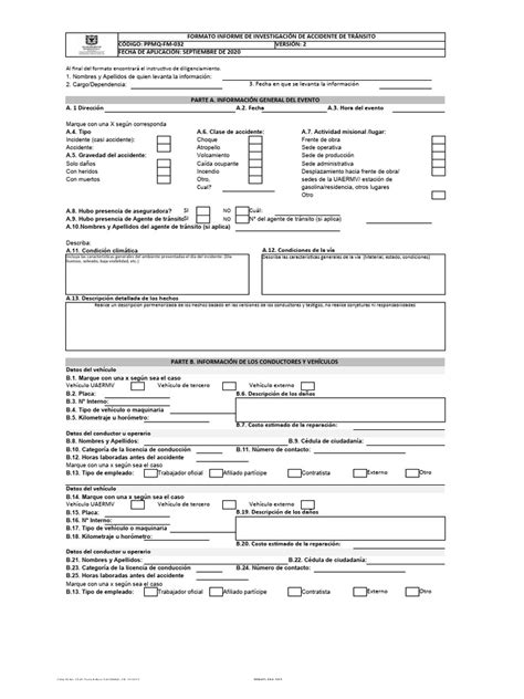 Formatoinformedeinvestigaciondeaccidentetransito Pdf Tráfico