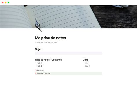 Ma prise de notes Cornell Modèle Notion