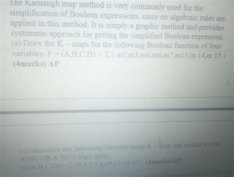 Solved The Karnaugh Map Method Is Very Commonly Used For The