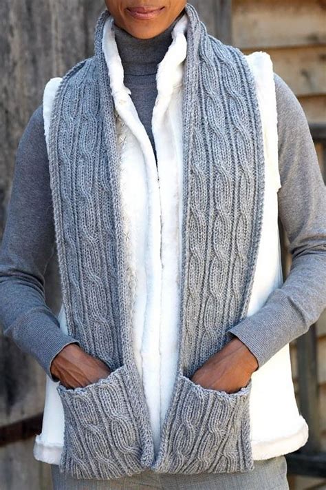 Free Knitting Pattern For Cabled Scarf With Pockets Scarf Knitting Patterns Knitting Patterns