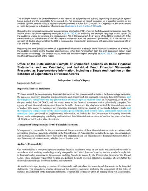 Unmodified Auditor S Report Example