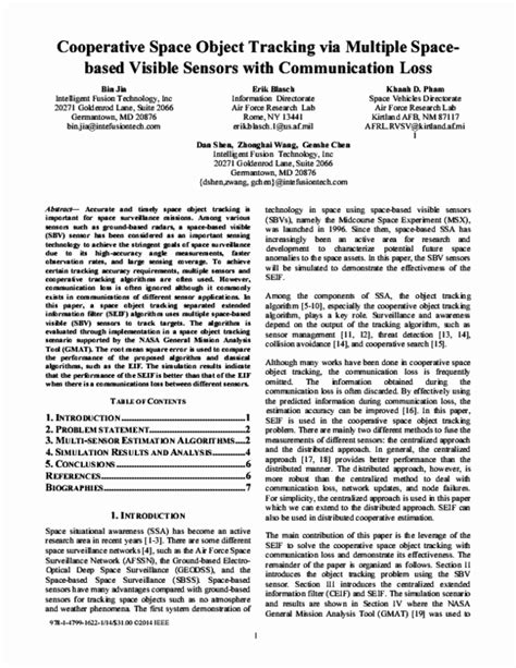 pdf cooperative space object tracking via multiple space based